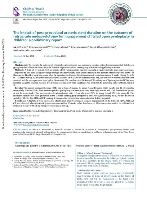 Pdf The Impact Of Post Procedural Ureteric Stent Duration On The