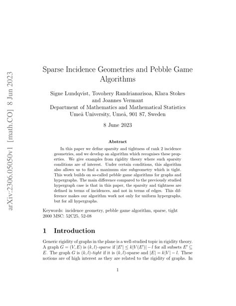 Pdf Sparse Incidence Geometries And Pebble Game Algorithms