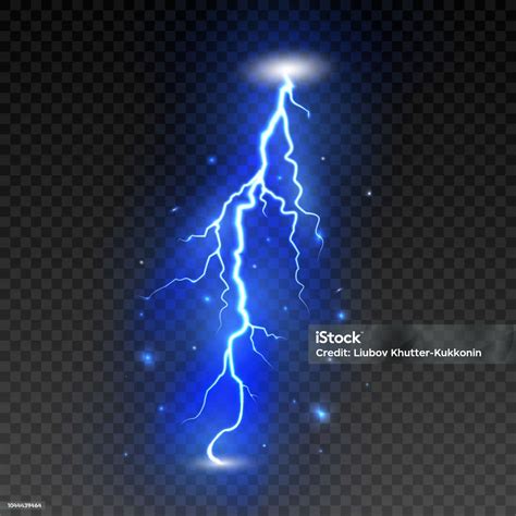 투명 한 배경에 밝은 번개 전기 플래시입니다 썬 더 볼트와 번개 벡터 일러스트 레이 션 과학에 대한 스톡 벡터 아트 및 기타