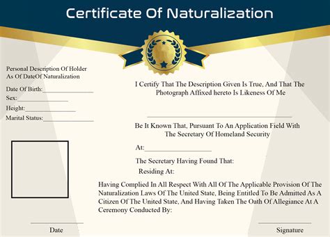 Certificate Of Naturalization Template