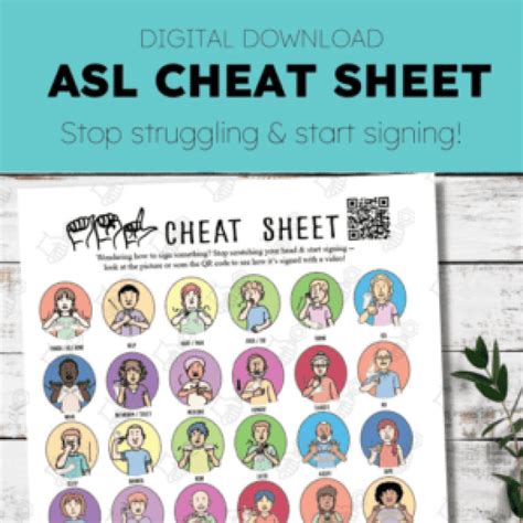 American Sign Language Asl Cheat Sheet With Qr Code To Videos American Sign Language Asl Cheat Sheet With Qr Code To Videos