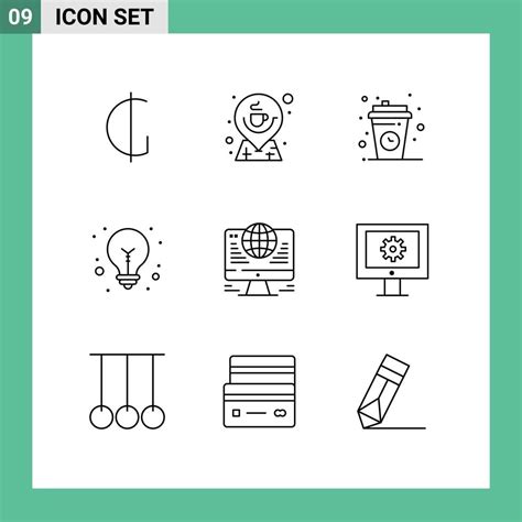 Group Of 9 Outlines Signs And Symbols For Computer Light Bulb Map Idea
