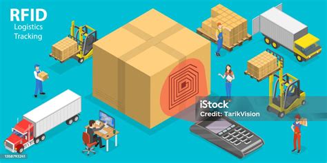 Rfid 물류 추적의 3d 이소메트릭 플랫 벡터 개념 적 그림 전파식별에 대한 스톡 벡터 아트 및 기타 이미지 전파식별 추적 가능성 감시 Istock