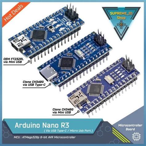 Jual Arduino Microcontroller Nano V3 R3 Atmega328p Ft232rl Oem Ch340g Clone Mini Usb