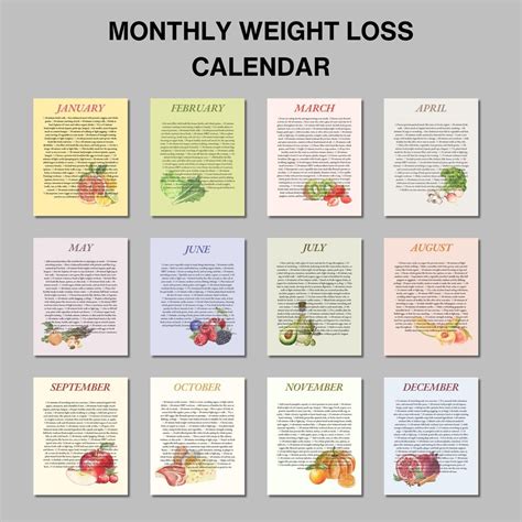 Monthly Weight Loss Calendar Printable Wall Calendar Self Care