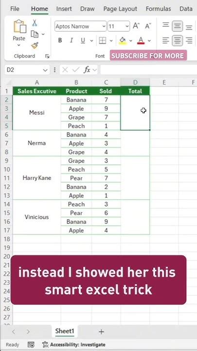 smartest technique to sum up data in merge cells exceltech exceltips spreadsheet exceltricks
