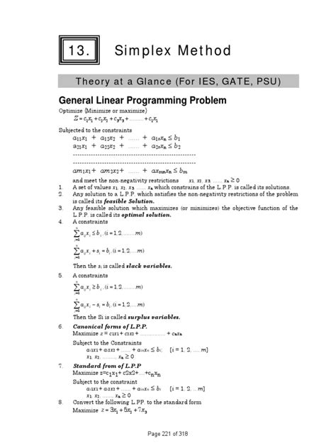simplex method theory at a glance for ies gate psu general linear