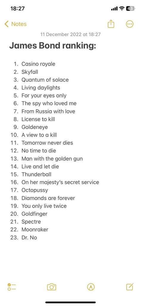 My James Bond Ranking R Jamesbond