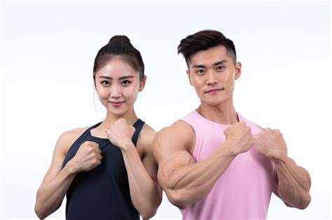 Premium Photo Sporty Young Couple Muscle Posing Isolated White Background