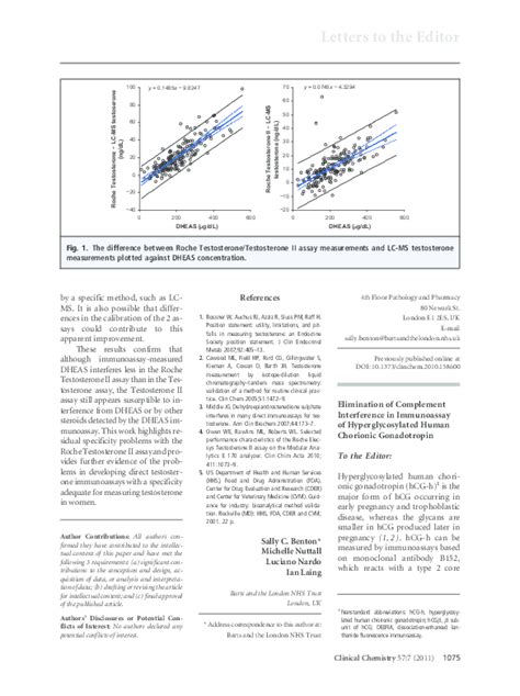 Pdf Elimination Of Complement Interference In Immunoassay Of Hyperglycosylated Human Chorionic
