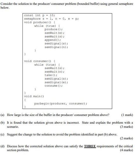 Solved Consider The Solution To The Producerconsumer