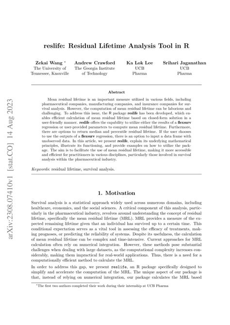 reslife residual lifetime analysis tool in r deepai