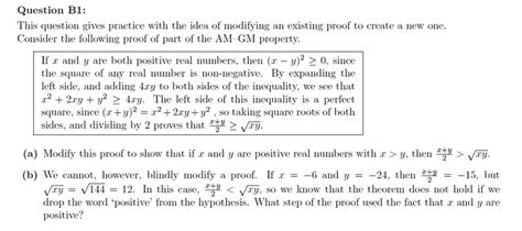 Question B1 This Question Gives Practice With The Idea Of Modifying An Existing Proof To Create