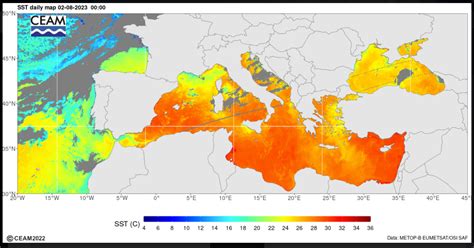 Mediterranean Water Temperature Map