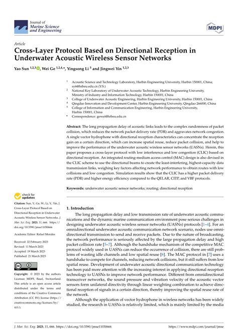 Pdf Cross Layer Protocol Based On Directional Reception In Underwater Acoustic Wireless Sensor