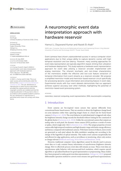 Pdf A Neuromorphic Event Data Interpretation Approach With Hardware Reservoir