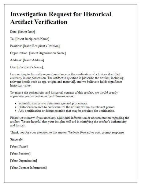 Letter Template For Museum Artifact Authentication Inquiry Free Samples In Pdf Letterin