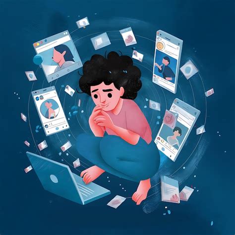 Lost In The Digital Sea A Person Surrounded By Floating Social Media Content Premium Ai