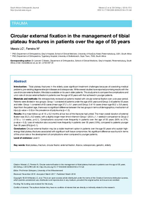 Pdf Circular External Fixation In The Management Of Tibial Plateau Fractures In Patients Over