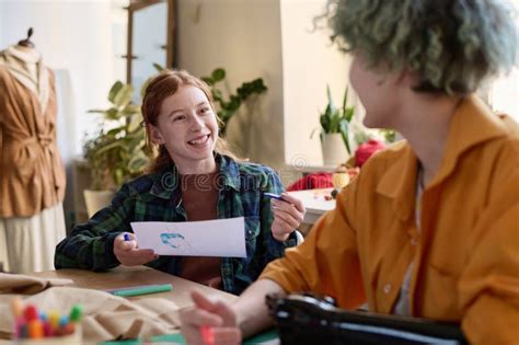Girls Drawing Sketches In Tailoring Class Stock Image Image Of