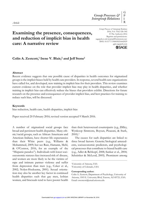 PDF Examining The Presence Consequences And Reduction Of Implicit Bias In Health Care A