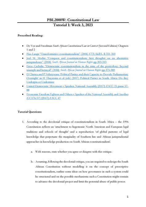 Constitutional Law Tutorial 1 Week 3 2023 1 Pbl2000w Constitutional
