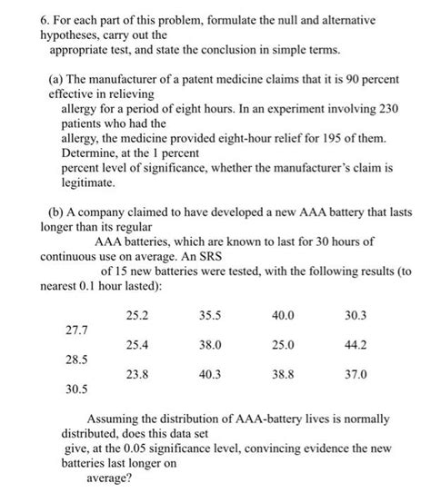 Solved 6 For Each Part Of This Problem Formulate The Null