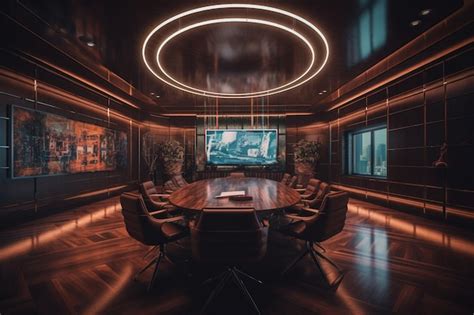 Premium Ai Image A Conference Room With A Large Round Table And A Large Round Table With A
