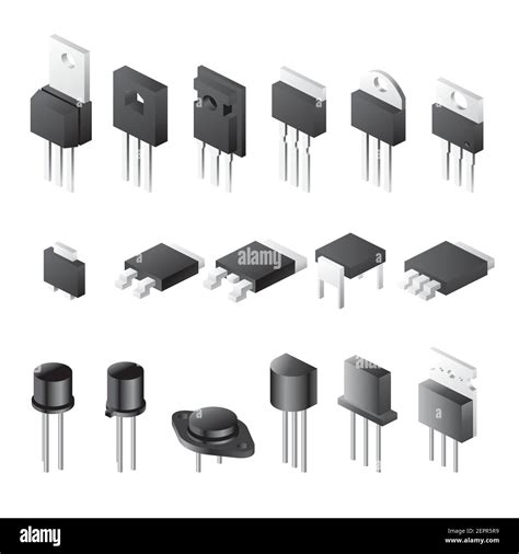 Transistors Set Isolated On White Background Vector Illustration Isometric Power Electronic