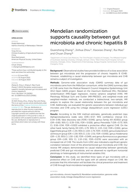 Pdf Mendelian Randomization Supports Causality Between Gut Microbiota And Chronic Hepatitis B