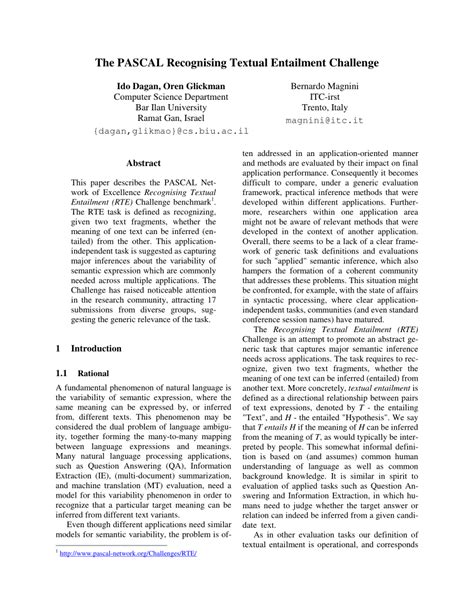Pdf The Pascal Recognising Textual Entailment Challenge