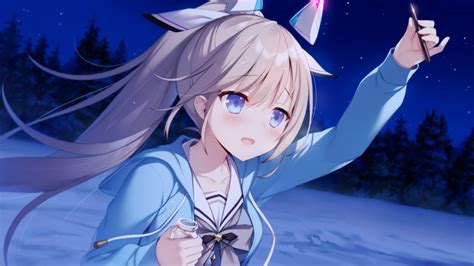 Ameto Yuki Game Cg 1girl Blonde Hair Blue Cardigan Bow Bowtie