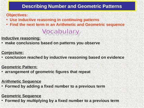 Ppt Describing Number And Geometric Patterns Objectives Use
