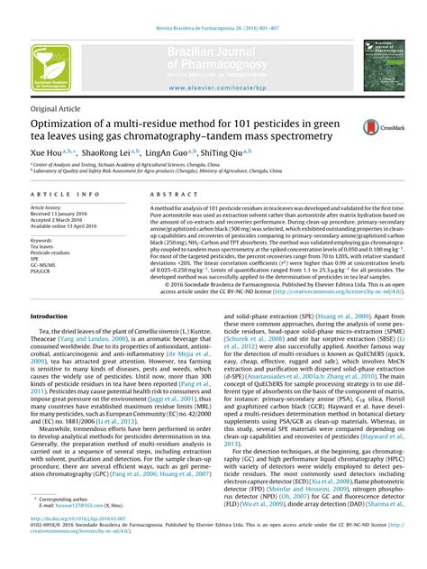 Pdf Optimization Of A Multi Residue Method For 101 Pesticides In Green Tea Leaves Using Gas