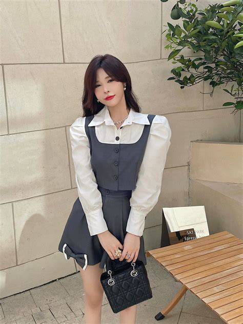 퍼프 크롭탑 리본스티칭 반바지 투피스