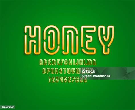 3d 스타일의 원래 글꼴 노란색 알파벳 꿀 스타일로 만든 문자와 숫자 벡터 일러스트 레이션 10eps 3차원 형태에 대한 스톡 벡터 아트 및 기타 이미지 Istock