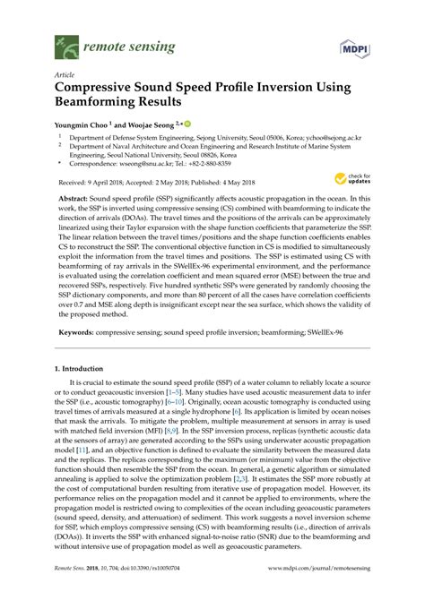 Pdf Compressive Sound Speed Profile Inversion Using Beamforming Results