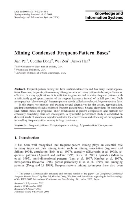PDF Mining Condensed Frequent Pattern Bases