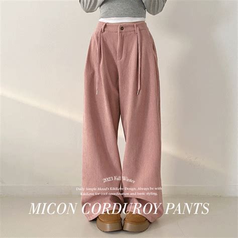 허리스트랩레전드핏 미콘 도톰 기모 힙와이드 코듀로이 골덴 리본 핀턱 와이드 팬츠 5color 에이블리