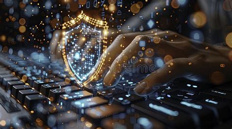 Hands Typing On A Keyboard With A Glowing Shield Representing Cyber Security And Data Protection