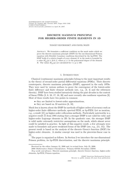 Pdf Discrete Maximum Principle For High Order Finite Elements In 1d