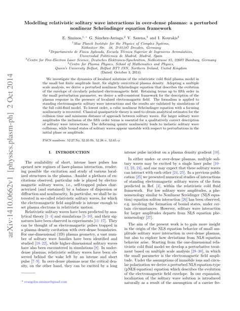 Pdf Modeling Relativistic Soliton Interactions In Overdense Plasmas