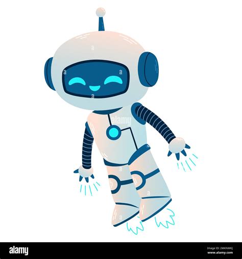 Cute Robot Flying Cartoon Science Technology Concept Isolated Vector Flat Cartoon Style Stock