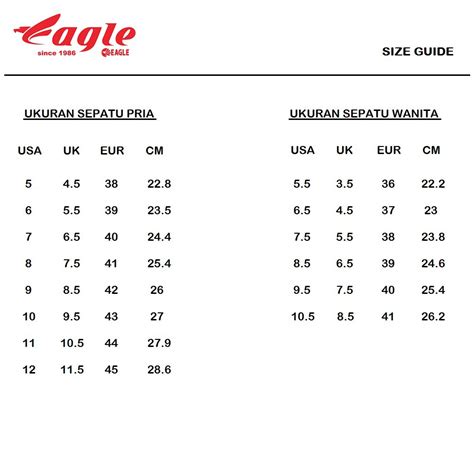 Detail Ukuran Sepatu Eagle Koleksi Nomer 2