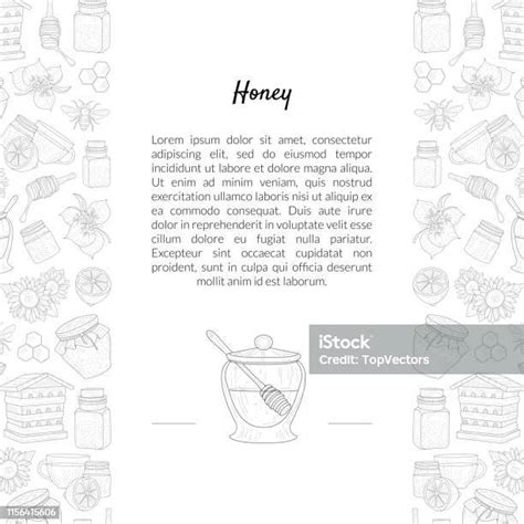 손으로 그린 패턴과 텍스트 자연 달콤한 건강 식품 디자인 요소 카드 라벨 초대장 인증서 전단지 벡터 일러스트레이트에 사용할 수있는 꿀 배너 템플릿 0명에 대한 스톡 벡터