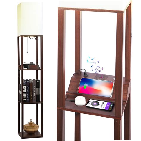 Buy Brown Shelf Floor Lamps With Usb Charging Ports And Wireless