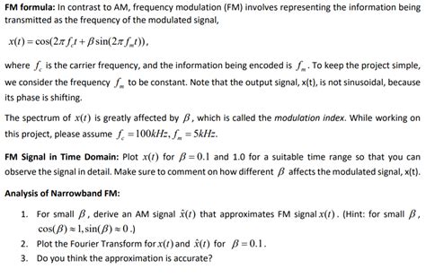 Solved FM Signal In Time Domain Portion To Plot X T For Chegg Com