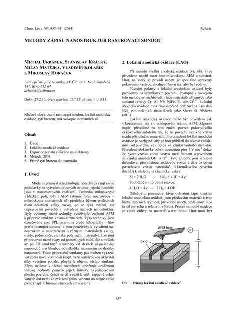 Pdf Scanning Probe Nanolithography Methods