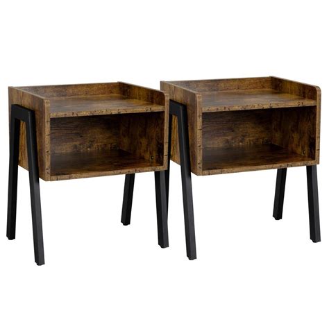 Yaheetech Industrial End Tables With Storage Set Of 2 For Living Room Stackable End Tables With