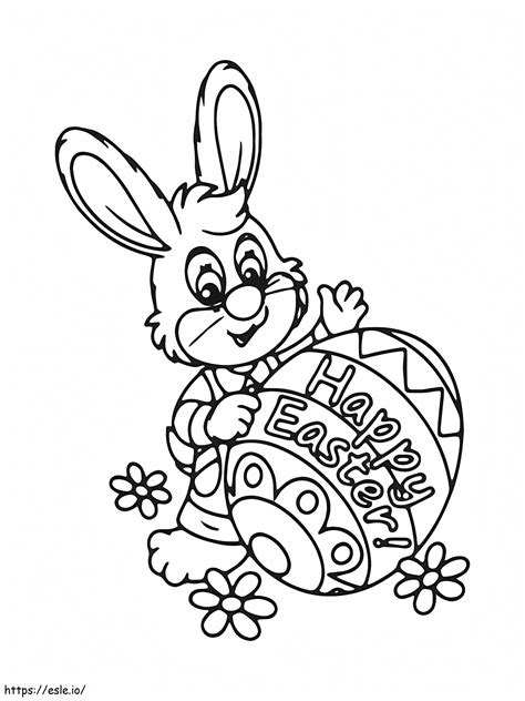 Happy Easter Bunny And Egg Coloring Page